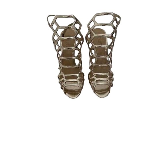SCHUTZ | Shoes | Schutz Heel Gold Caged Leather Open Toed Sandals ...